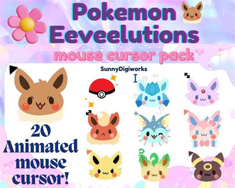 20 Animated Pokemon Eevee And Eeveelutions Mouse Cursor Pack Custom Cute
