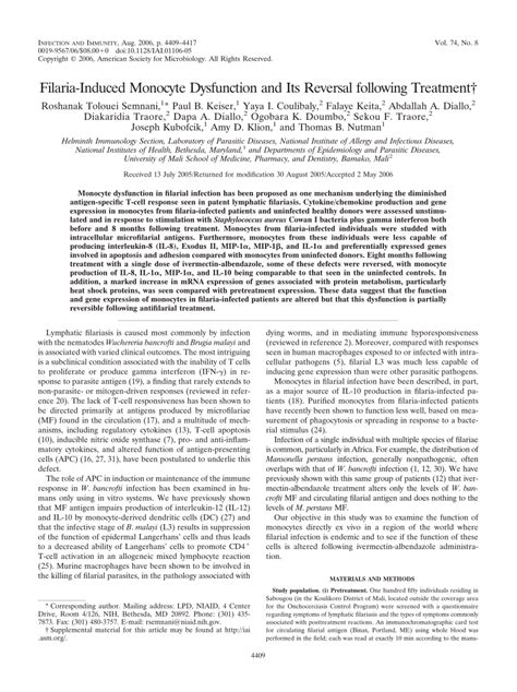 Pdf Filaria Induced Monocyte Dysfunction And Its Reversal Following