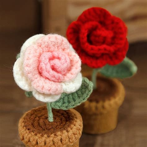 diy手工編織刺繡毛線diy材料包太陽花玫瑰花鉤針簡單編織盆栽花朵擺件創意禮物 蝦皮購物