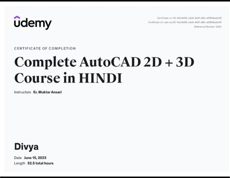 I Had Completed Udemy Course Autocad 2d And 3d Divya Kurane