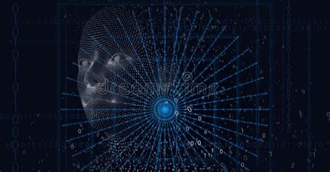 composition of human bust and binary coding processing stock image