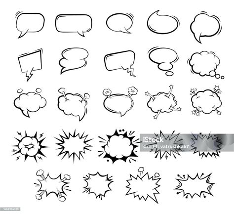Collection Of Comic Speech Bubbles Cartoon Black White向量圖形及更多一組物體圖片