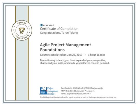 Agile Project Management Fundations Certificate Of Completion Ppt