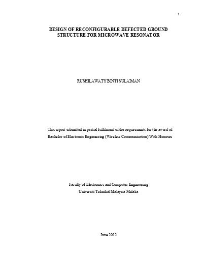 Design Of Reconfigurable Defected Ground Structure For Microwave Resonator