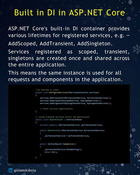 Golam Kibria On Linkedin Built In Dependency Injection In Aspnet Core Refers To The Di Container
