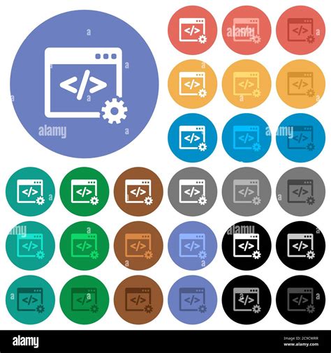 Web Development Multi Colored Flat Icons On Round Backgrounds Included White Light And Dark