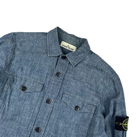 Stone Island 2017 Blue Cotton Buttoned Overshirt Medium Mats Island
