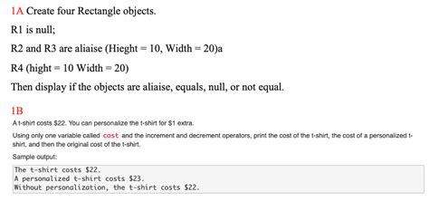 Solved A Create Four Rectangle Objects R Is Null R And Chegg Com