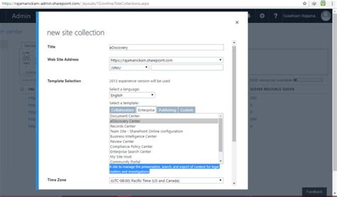 Create Ediscovery Center Site Collection In Sharepoint 2013 Office 365