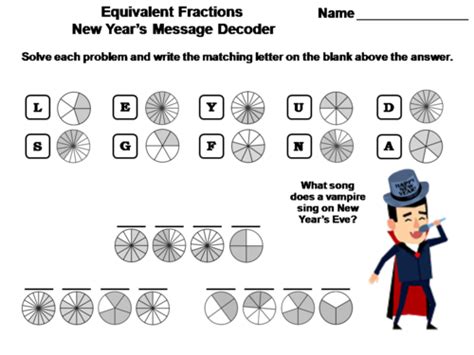 Equivalent Fractions New Years Math Activity Message Decoder Teaching Resources