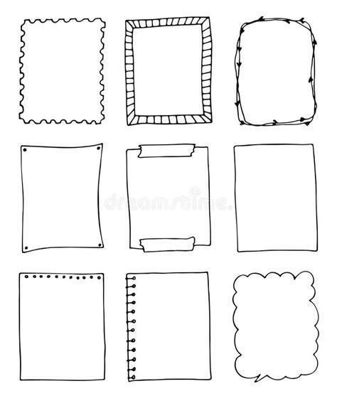 Doodle Frames Square Borders Sketch Lines Hand Drawn Round Picture