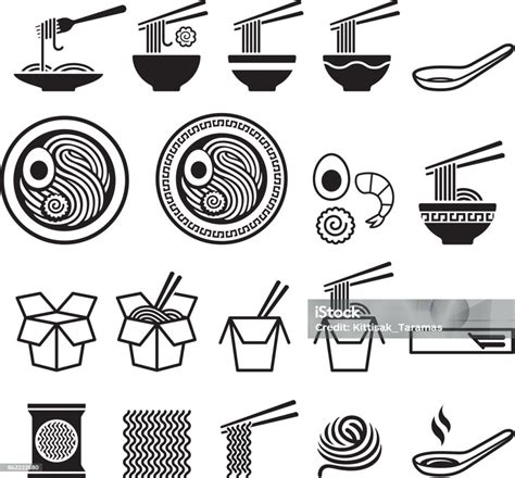 Stock Ilustrace Sada Ikon Nudlí Stáhnout Obrázek Nyní Rámen