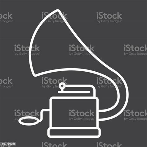 留聲機線圖示 音樂和樂器 留聲機標誌向量圖形 一個黑色背景的線性模式 Eps 10向量圖形及更多analog圖片 Analog