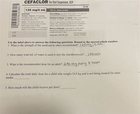 Solved Cefaclor For Oral Suspension Usp Use The Label Above