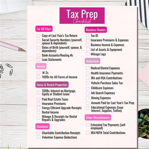 Tax Prep Checklist Tracker Printable Tax Prep Tax Checklist Tax