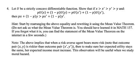 Solved 4 Let U Be A Strictly Concave Differentiable