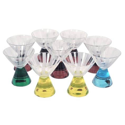 Vintage Art Deco Cocktail Glasses Etched Glass Multi Color Cone Base