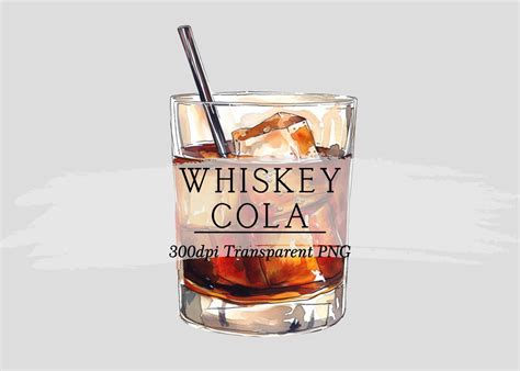 Whiskey Cola Watercolor Cocktail Graphic Illustration Clipart