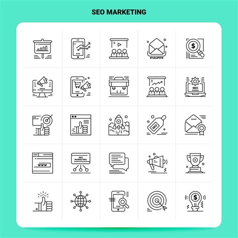 Outline 25 Seo Marketing Icon Set Vector Line Style Design Black Icons