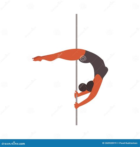 Woman Does An Acrobatic Trick On Pole Flat Vector Illustration Isolated On White Stock