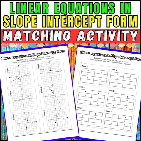 Linear Equations Match Up Slope Intercept Form Activity By Smartybin