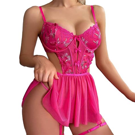 A Sexy European And Embroidered Bow Mesh Bra And Skirt Set For Women