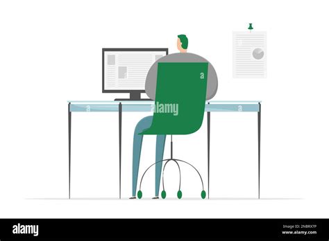 Man Working On Computer Office Workplace Vector Illustration Stock Vector Image And Art Alamy