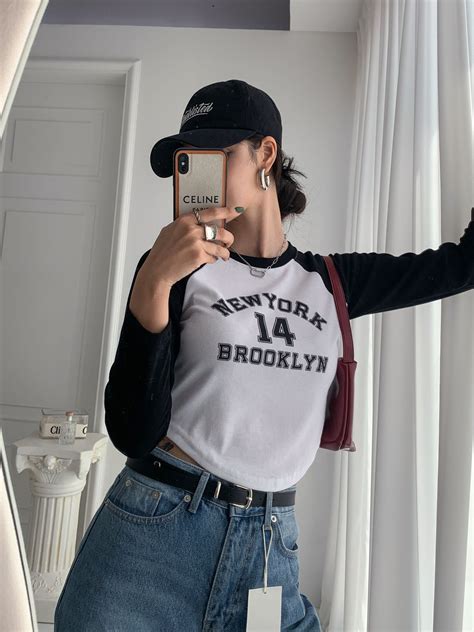 14 나그랑 긴팔 가을 크롭 티셔츠 탑 긴팔 배색 나염 심플데일리꾸안꾸 여행룩 에이블리