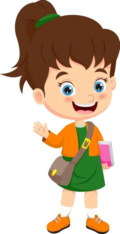 Niña De La Escuela De Dibujos Animados Agitando La Mano 11995926 Vector