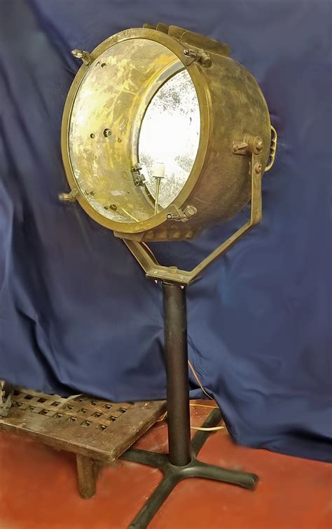 Authentic Brass Ship S Searchlight On Stand Glass Diam Skipjack Nautical Wares