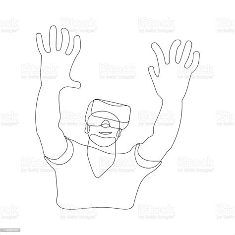 가상 현실 Vr 안경을 가진 남자 흰색 배경에 검은 색 윤곽선입니다 벡터 일러스트레이션 가상현실 시뮬레이터에 대한 스톡 벡터