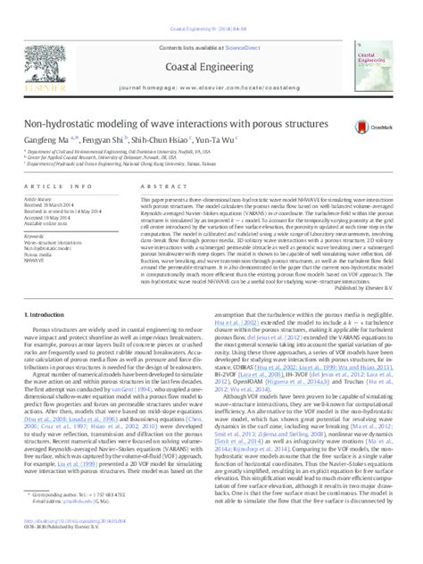 Pdf Non Hydrostatic Modeling Of Wave Interactions With Porous Structures
