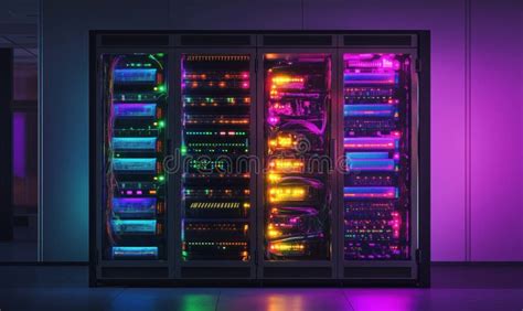 Colorful Illuminated Server Rack Showcasing Advanced Technology Modern