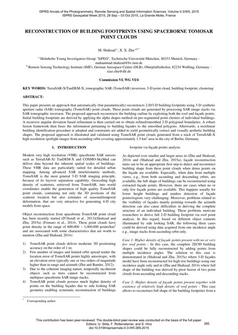 Pdf Reconstruction Of Building Footprints Using Spaceborne Tomosar Point Clouds