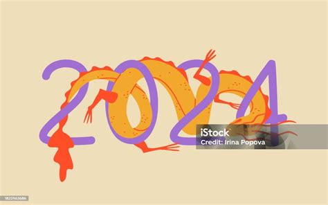 Symbol Of 2024 Chinese Calendar Is Dragon Handwritten Numbers 2024 And