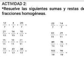 SOLVED resuelve las siguientes sumas y restas de fracciones homogéneas