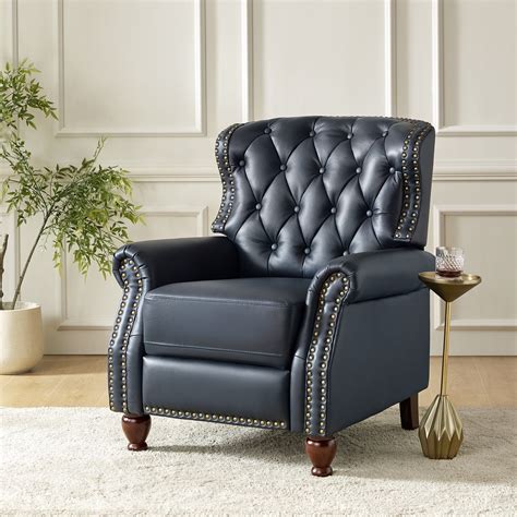 Traditional Genuine Leather Push Back Wingback Recliner Chair Tufted