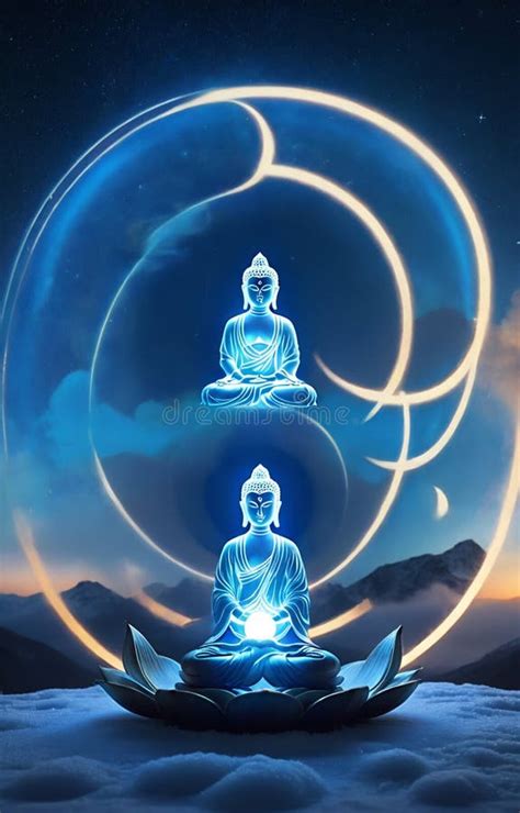Glowing Buddha Silhouette In Yoga Lotus Pose Practicing Meditation In