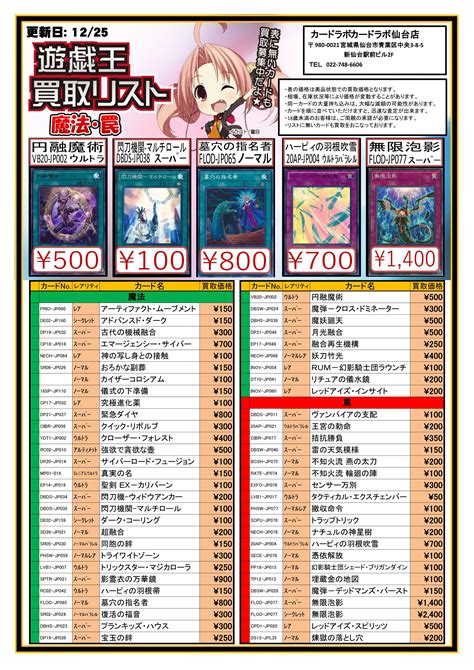 【遊戯王】買取価格表を更新しました！【1225】 仙台店の店舗ブログ カードラボ