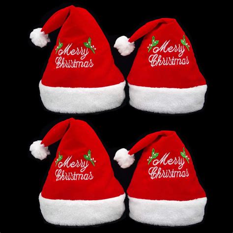 کلاه های بابانوئل 4 بسته ، کلاه های مخملی قرمز مخمل مخملی با کافهای سفید Unisex برای بزرگسالان