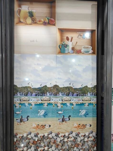Polished Beach Print Bathrooom Ceramic Wall Tiles Size 1x15 Feet At