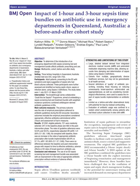 Pdf Impact Of 1 Hour And 3 Hour Sepsis Time Bundles On Antibiotic Use