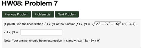 Solved Hw08 Problem 7 Previous Problem Problem List Next