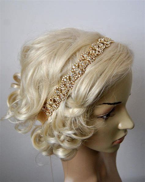 Gold Rhinestone Bridal Headband Great Gatsby Crystal Bridesmaid Flower