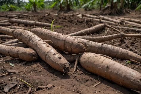 Premium Photo Closeup Image Of A Bunch Of Cassava On The Ground