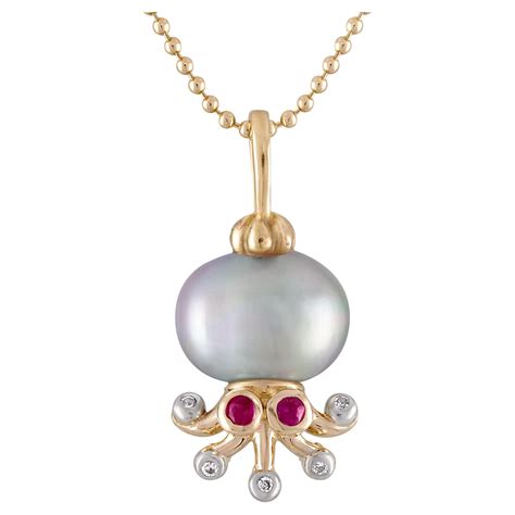 Octopus Pearl Ball Necklace Ruby Eyes Diamond Tentacles For Sale At 1stdibs