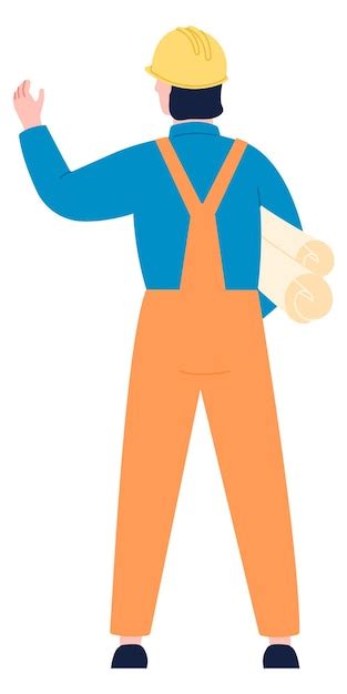 Vista Trasera Del Personaje Constructor Arquitecto Masculino O