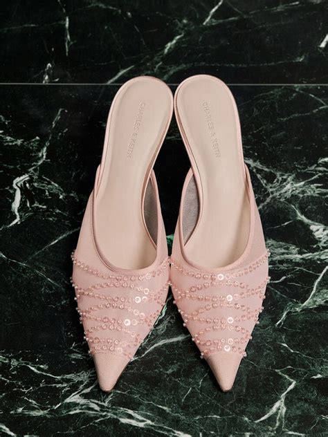 Nude Mesh Sequinned Heeled Mules Charles And Keith Za
