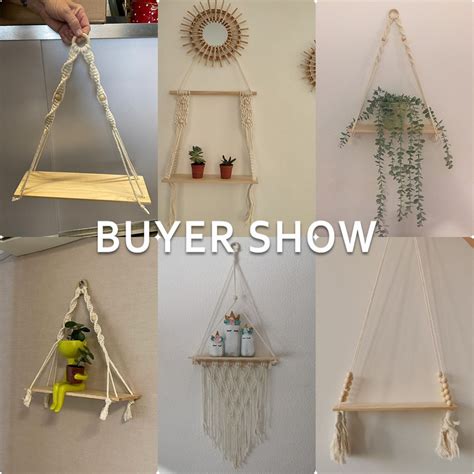 Badu Bg Висящи рафтове за стена Стая Домашен декор Макраме рафт Стенен висящ плаващ рафт за