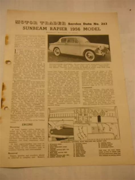 ORIGINAL 1956 MOTOR Trader Service Datenheft Sunbeam Rapier Auto